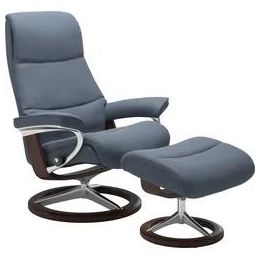 Relaxsessel stressless "View" Sessel Gr. Leder PALOMA, Cross Base Braun, Relaxfunktion-Drehfunktion-PlusTMSystem-Gleitsystem-BalanceAdaptTM, B/H/T: 78cm x 108cm x 78cm, blau (sparrow paloma) mit Signature Base, Größe S,Gestell Braun