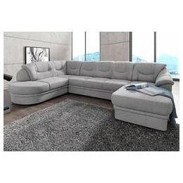 Sit & More Wohnlandschaft SIT & MORE "Savoni U-Form" Sofas Gr. B/H/T: 334cm x 90cm x 206cm, Struktur, Recamiere rechts, mit Bettfunktion, grau wahlweise mit Bettfunktion