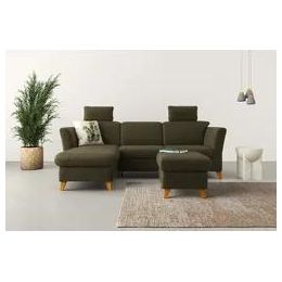 Ecksofa Home Affaire "Trelleborg L-Form" Sofas Gr. B/H/T: 249cm x 86cm x 162cm, Struktur, Recamiere links, mit Bettfunktion-mit Bettkasten, grün (olive) Federkern-Polsterung, wahlweise mit Bettfunktion und Bettkasten