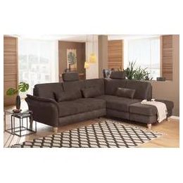 Ecksofa Home Affaire "Palace L-Form" Sofas Gr. B/H/T: 259 cm x 89 cm x 225 cm, Luxus-Microfaser Lederoptik, Ottomane rechts, ohne Bettfunktion-ohne Stauraum, braun incl. Sitztiefenverstellung, wahlweise mit Bettfunktion und Stauraum