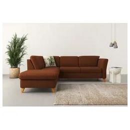 Ecksofa Home Affaire "Trelleborg L-Form" Sofas Gr. B/H/T: 252cm x 86cm x 213cm, Struktur, Ottomane links, ohne Bettfunktion-ohne Stauraum, rosegold (kupfer) Federkern-Polsterung, wahlweise mit Bettfunktion und Stauraum