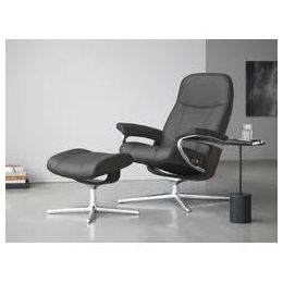 Relaxsessel stressless "Consul" Sessel Gr. Leder BATICK, Cross Base Wenige, M, Relaxfunktion-Drehfunktion-PlusTMSystem-Gleitsystem-BalanceAdaptTM, B/H/T: 82cm x 102cm x 72cm, grau (grey batick) mit Hocker, Cross Base, Größe S, M & L, Holzakzent Wenge