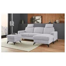 Ecksofa Places of Style "Lolland L-Form" Sofas Gr. B/H/T: 250cm x 88cm x 162cm, Struktur imprägniert, Recamiere rechts, ohne Bettfunktion und Bettkasten, silberfarben (silber) Wahlweise mit Bettfunktion und Bettkasten, Federkern