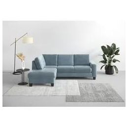 Ecksofa Home Affaire "Summer L-Form" Sofas Gr. B/H/T: 236cm x 91cm x 170cm, Breitcord, Ottomane links, ohne Bettfunktion-ohne Bettkasten-ohne Federkern, blau (blau, grau) mit Ottomane, oder ohne Bettfunktion und Bettkasten, Cord-Bezug