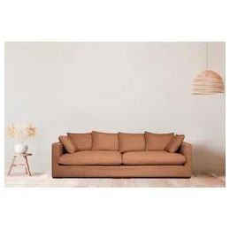 Big-Sofa Home Affaire "Coray" Sofas Gr. B/H/T: 266cm x 80cm x 113cm, Cord, braun (light braun) extra weich und kuschelig, Füllung mit Federn Daunen