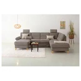 Wohnlandschaft Home Affaire "Westerland U-Form" Sofas Gr. B/H/T: 303cm x 90cm x 213cm, Chenille-Optik, Ottomane rechts, ohne Bettfunktion, ohne Stauraum ohne Armlehnfunktion, braun (latte) Federkern, wahlweise Bettfunktion, Stauraum und Armlehn-Verstellung