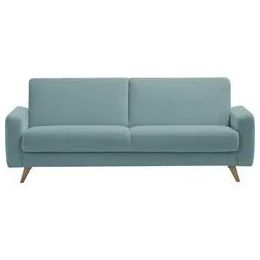 3-Sitzer exxpo - SOFA FASHION "Samso, elegant und bequem, aktueller Cord Bezug, Kippcouch" Sofas Gr. B/H/T: 222cm x 89cm x 93cm, Cord POSO, mit Bettfunktion und Bettkasten, blau (sky) hochwertige Verarbeitung, Schlafsofa inkl. Bettfunktion und Bettkasten