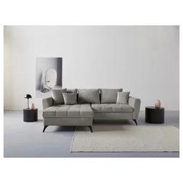 Ecksofa Inosign "Lörby L-Form" Sofas Gr. B/H/T: 246 cm x 90 cm x 170 cm, Feincord, Recamiere links, Feincord, grau (stone) auch mit Aqua clean-Bezug, feine Steppung im Sitzbereich, lose Kissen