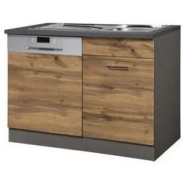 Spülenschrank KOCHSTATION "KS-Trier", grau (wotaneiche, grafit), B:110cm H:85cm T:60cm, MDF, Holzwerkstoff, Schränke, Breite 110 cm, inkl. Möbelfront für Geschirrspüler