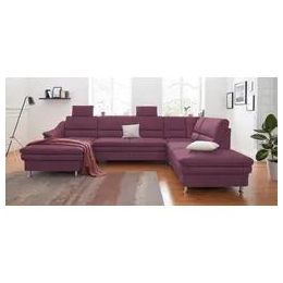 Sit & More Wohnlandschaft SIT & MORE "Cardoso U-Form" Sofas Gr. B/H/T: 324cm x 90cm x 90cm, Luxus-Microfaser ALTARA NUBUCK, Recamiere links, mit Relaxfunktion-mit Bettfunktion, lila (aubergine) mit Federkern und Kopfstützen, Bettfunktion Relaxfunktion