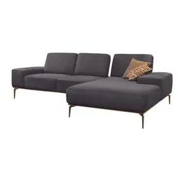 Ecksofa W.Schillig "run" Sofas Gr. B/H/T: 279cm x 88cm x 178cm, Flachgewebe W82, Recamiere rechts, mit Sitztiefenverstellung, grau (anthrazit w82) mit Holzsockel, Füße in Bronze pulverbeschichtet, Breite 279 cm