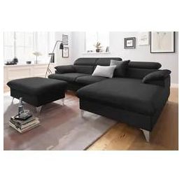 Ecksofa COTTA "Caluso L-Form" Sofas Gr. B/H/T: 254cm x 74cm x 167cm, Kunstleder SOFTLUX, Recamiere rechts, mit Bettfunktion-mit Bettkasten-mit Kopfteilverstellung, schwarz inklusive Kopfteilverstellung, wahlweise mit Bettfunktion