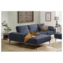 Ecksofa W.Schillig "run" Sofas Gr. B/H/T: 319cm x 88cm x 178cm, Stoff S37, Recamiere links, mit Sitztiefenverstellung, blau (dunkelblau s37) mit Holzsockel, Füße in Bronze pulverbeschichtet, Breite 319 cm