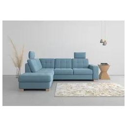 Sit & More Ecksofa SIT & MORE "Quincy L-Form" Sofas Gr. B/H/T: 249cm x 82cm x 213cm, Luxus-Microfaser, Ottomane links, ohne Bettfunktion, blau (hellblau) wahlweise mit Bettfunktion und Bettkasten