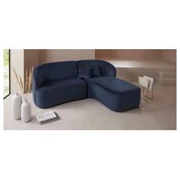 Ecksofa LeGer Home by Lena Gercke "Dilara L-Form" Sofas Gr. B/H/T: 200 cm x 87 cm x 165 cm, Samtoptik, Ottomane rechts, blau (dunkelblau) gerundete Rückenlehne und Front, in 3 Bezugsqualitäten