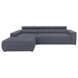 Ecksofa DOMO collection "Brandon große Ausführung B/T/H: 289/177/80 cm, auch in Leder und Cord" Sofas Gr. B/H/T: 285cm x 80cm x 175cm, Leder, Recamiere links, ohne Sitztiefenverstellung, ohne Nierenkissen, blau (dunkelblau) mit Kopfteilverstellung, wahlweise Sitztiefenverstellung, L-Form