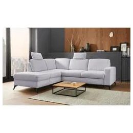 Ecksofa Places of Style "Lolland L-Form" Sofas Gr. B/H/T: 249cm x 88cm x 212cm, Struktur imprägniert, Ottomane links, mit Bettfunktion und Stauraum, silberfarben (silber) Wahlweise mit Bettfunktion und Stauraum, auch abwischbarem Bezug