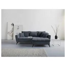 Ecksofa Inosign "Lörby L-Form" Sofas Gr. B/H/T: 246 cm x 90 cm x 170 cm, Aqua Clean Pascha, Recamiere rechts, Aqua Clean Pascha, blau (blaugrau) auch mit Aqua clean-Bezug, feine Steppung im Sitzbereich, lose Kissen