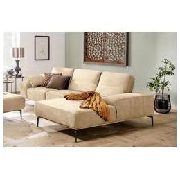 Ecksofa W.Schillig "run" Sofas Gr. B/H/T: 319cm x 88cm x 178cm, Stoff S37, Recamiere rechts, mit Sitztiefenverstellung, beige (sahara s37) mit Holzsockel, Füße in Schwarz pulverbeschichtet, Breite 319 cm