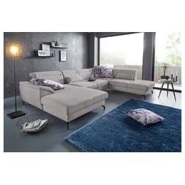 Sit & More Wohnlandschaft SIT & MORE "Percy U-Form", grau, B:343cm T:235cm, Sofas, 12 cm Fußhöhe, Sitztiefenverstellung, wahlweise in 2 Fußfarben