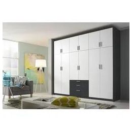 Kleiderschrank Rauch "Hildesheim", schwarz-weiß (graumetallic, weiß), B:275cm H:231cm T:58cm, Schränke, Drehtürenschrank, inkl. Passepartout und Schubkasten mit Inneneinteilung