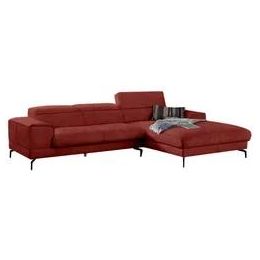 Ecksofa W.Schillig "piedroo" Sofas Gr. B/H/T: 303cm x 70cm x 193cm, Stoff S37, Longchair rechts, mit Kopfteilverstellung-ohne Sitztiefenverstellung, rot (marsala s37) Kopfteilverstellung, wahlweise mit Sitztiefenverstellung, Breite 303cm