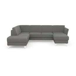 Sit & More Wohnlandschaft SIT & MORE "Visby U-Form" Sofas Gr. B/H/T: 303 cm x 87 cm x 213 cm, Struktur fein, Ottomane links, ohne Bettfunktion-ohne Stauraum, grau Wahlweise mit Bettfunktion und Stauraum, frei im Raum stellbar