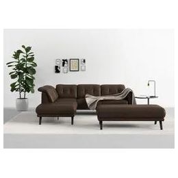 Sit & More Ecksofa SIT & MORE "Scandia L-Form" Sofas Gr. B/H/T: 271cm x 82cm x 214cm, Microfaser, Ottomane links, Mit Kopfteilverstellung-Mit Armteilfunktion-Mit schwarzen matten Metallfüßen, braun (schokobraun) Wahlweise mit Kopfteilverstellung und Armteilfunktion