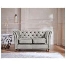 Chesterfield-Sofa Home Affaire "Reims" Sofas Gr. B/H/T: 150 cm x 76 cm x 88 cm, Samtoptik, grau (hellgrau) mit echter Chesterfield-Knopfheftung, hochwertige Verarbeitung