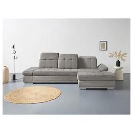 Ecksofa COTTA "Holiday L-Form" Sofas Gr. B/H/T: 302cm x 86cm x 190cm, Microfaser, Recamiere rechts, ohne Bettfunktion-ohne Bettkasten-mit Kopfteilverstellung-mit Armteilverstellung-mit Sitztiefenverstellung, grau (elephant) Sitztiefenverstellung, wahlweise mit Bettfunktion inkl. Bettkasten