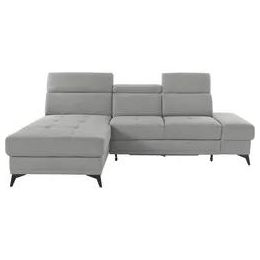 Ecksofa Inosign "Cardiz L-Form" Sofas Gr. B/H/T: 246 cm x 83 cm x 173 cm, Webstoff, Recamiere links, ohne Bettfunktion-ohne Bettkasten, grau (hellgrau) inkl.Kopfteilverstellung und Federkern wahlweise mit Bettfunktion