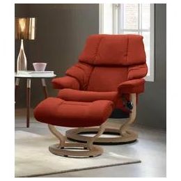 Relaxsessel stressless "Reno" Sessel Gr. ROHLEDER Stoff Q2 FARON, Classic Base Eiche, Relaxfunktion-Drehfunktion-PlusTMSystem-Gleitsystem, B/H/T: 88cm x 98cm x 78cm, rot (rust q2 faron) mit Classic Base, Größe S, M & L, Gestell Eiche