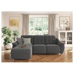 Ecksofa Home Affaire "Boston L-Form" Sofas Gr. B/T: 254cm x 170cm, Struktur, Recamiere links, mit Kopfteilverstellung-mit 2 motorischer Relaxfunktionen im 2sitzigen Sofaelement, grau Kopfteilverstellung an jeder Sitzfläche, wahlweise Relaxfunktion