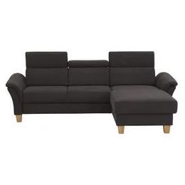 Ecksofa Home Affaire "Conville L-Form" Sofas Gr. B/H/T: 256cm x 84cm x 167cm, Luxus-Microfaser Euphoria, Recamiere rechts, inkl.Kopfteilverstellung, mit Bettfunktion und Bettkasten, grau (fango) Federkern, wahlweise mit Bettfunktion und Bettkasten bzw. Stauraum