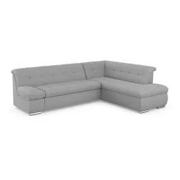 Ecksofa DOMO collection "Mona L-Form" Sofas Gr. B/H/T: 271cm x 80cm x 213cm, Samtoptik, Ottomane rechts, ohne Funktion, silberfarben (silber) wahlweise mit Bett- und Armlehnfunktion