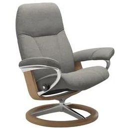 Relaxsessel stressless "Consul" Sessel Gr. ROHLEDER Stoff Q2 FARON, Signature Base Eiche, BalanceAdaptTM-PlusTMSystem-Gleitsystem-Relaxfunktion-Drehfunktion-Kopfstützenverstellung-Rückteilverstellung, B/H/T: 78cm x 97cm x 70cm, grau (grey q2 faron) mit Signature Base, Größe S, Gestell Eiche