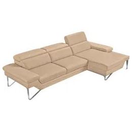 Ecksofa Egoitaliano "Princess, elegantes Designsofa mit erstklassigem Sitzkomfort, L-Form" Sofas Gr. B/H/T: 282cm x 95cm x 168cm, Leder BULL, Recamiere rechts, mit Kopfteilverstellung, beige (champagner) mit Recamiere, inkl. Kopfteilverstellung, edle Designmetallfüße