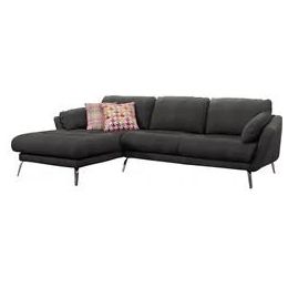 Ecksofa W.Schillig "softy" Sofas Gr. B/H/T: 265cm x 79cm x 168cm, Chenille-Flachgewebe R66, Recamiere links, grau (anthrazit r66) mit dekorativer Heftung im Sitz, Füße Chrom glänzend