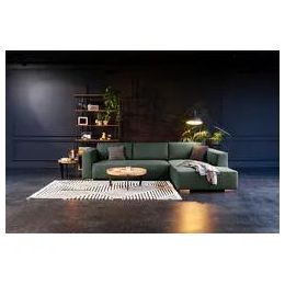 Ecksofa Tom Tailor HOME "HEAVEN STYLE XL" Sofas Gr. B/H/T: 302cm x 85cm x 221cm, Struktur grob TCU, Recamiere rechts, ohne Bettfunktion-ohne Bettkasten-Metallfuß, grün (grün forest tcu 33) aus der COLORS COLLECTION, wahlweise mit Bettfunktion & Bettkasten