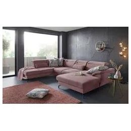 Sit & More Wohnlandschaft SIT & MORE "Percy U-Form" Sofas Gr. B/H/T: 343cm x 77cm x 235cm, Luxus-Microfaser Paris, Recamiere rechts, mit schwarzem Nickelfuß, lila (flieder) 12 cm Fußhöhe, Sitztiefenverstellung, wahlweise in 2 Fußfarben