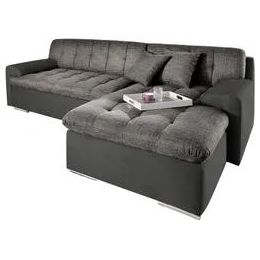 Ecksofa Trendmanufaktur "Rave, aufwendige Sitz und Rückenpolsterung, bequem,, L-Form" Sofas Gr. B/H/T: 245cm x 77cm x 90cm, Kunstleder SOFTLUX-Struktur, Recamiere rechts, mit Bettfunktion, grau (dunkelgrau, beige) wahlweise mit Bettfunktion