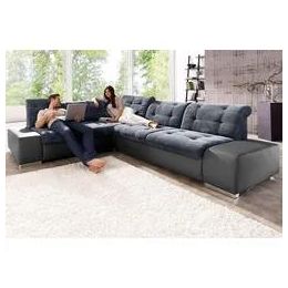 Sit & More Ecksofa SIT & MORE "Pale L-Form" Sofas Gr. B/H/T: 280cm x 84cm x 251cm, Luxus-Kunstleder-Softstruktur, langer Schenkel rechts, mit Bettfunktion, schwarz (schwarz, grau) inklusive Kopfteilverstellung, wahlweise mit Bettfunktion