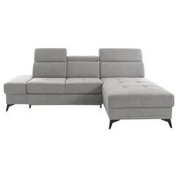 Ecksofa Inosign "Cardiz L-Form" Sofas Gr. B/H/T: 246 cm x 83 cm x 173 cm, Webstoff, Recamiere rechts, mit Bettfunktion-mit Bettkasten, grau (hellgrau) inkl.Kopfteilverstellung und Federkern wahlweise mit Bettfunktion