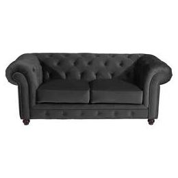 Chesterfield-Sofa Max Winzer "Old England modern, elegant und Retro, mit edler Knopfheftung" Sofas Gr. B/H/T: 192cm x 76cm x 96cm, Samtvelours 20442, schwarz im Retrolook, Breite 192 cm