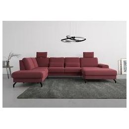 Sit & More Wohnlandschaft SIT & MORE "Cinturo U-Form" Sofas Gr. B/H/T: 345cm x 88cm x 226cm, Soft clean, mega-Recamiere rechts, inklusive Sitztiefenverstellung-inklusive Federkern, rot (bordeaux) inklusive Sitztiefenverstellung und Federkern, Sitzhöhe 45 cm