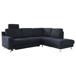 Candy Ecksofa 3C CARINA "Korfu L-Form" Sofas Gr. B/H/T: 252 cm x 91 cm x 208 cm, Struktur, Recamiere rechts, ohne Bettfunktion-ohne Stauraum, blau (dunkelblau) incl.- 1 Kopfstütze, wahlweise mit Schlafunktion und Stauraum