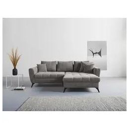 Ecksofa Inosign "Lörby L-Form" Sofas Gr. B/H/T: 246 cm x 90 cm x 170 cm, Struktur weich, Recamiere rechts, Struktur weich, grau (rock) auch mit Aqua clean-Bezug, feine Steppung im Sitzbereich, lose Kissen