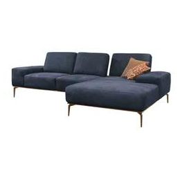 Ecksofa W.Schillig "run" Sofas Gr. B/H/T: 279cm x 88cm x 178cm, Stoff S37, Recamiere rechts, mit Sitztiefenverstellung, blau (dunkelblau s37) mit Holzsockel, Füße in Bronze pulverbeschichtet, Breite 279 cm