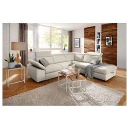 Ecksofa Home Affaire "Mauritius L-Form" Sofas Gr. B/T: 276cm x 232cm, Soft clean, Ottomane rechts, mit Bettfunktion-mit Stauraum, weiß mit Ottomane, Kopfteil- und Armlehnverstellung