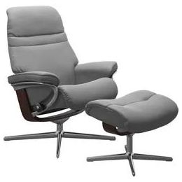 Relaxsessel stressless "Sunrise" Sessel Gr. Leder BATICK, Cross Base Braun, Relaxfunktion-Drehfunktion-PlusTMSystem-Gleitsystem-BalanceAdaptTM, B/H/T: 79cm x 103cm x 73cm, grau (wild dove batick) mit Hocker, Cross Base, Größe S, M & L, Holzakzent Braun